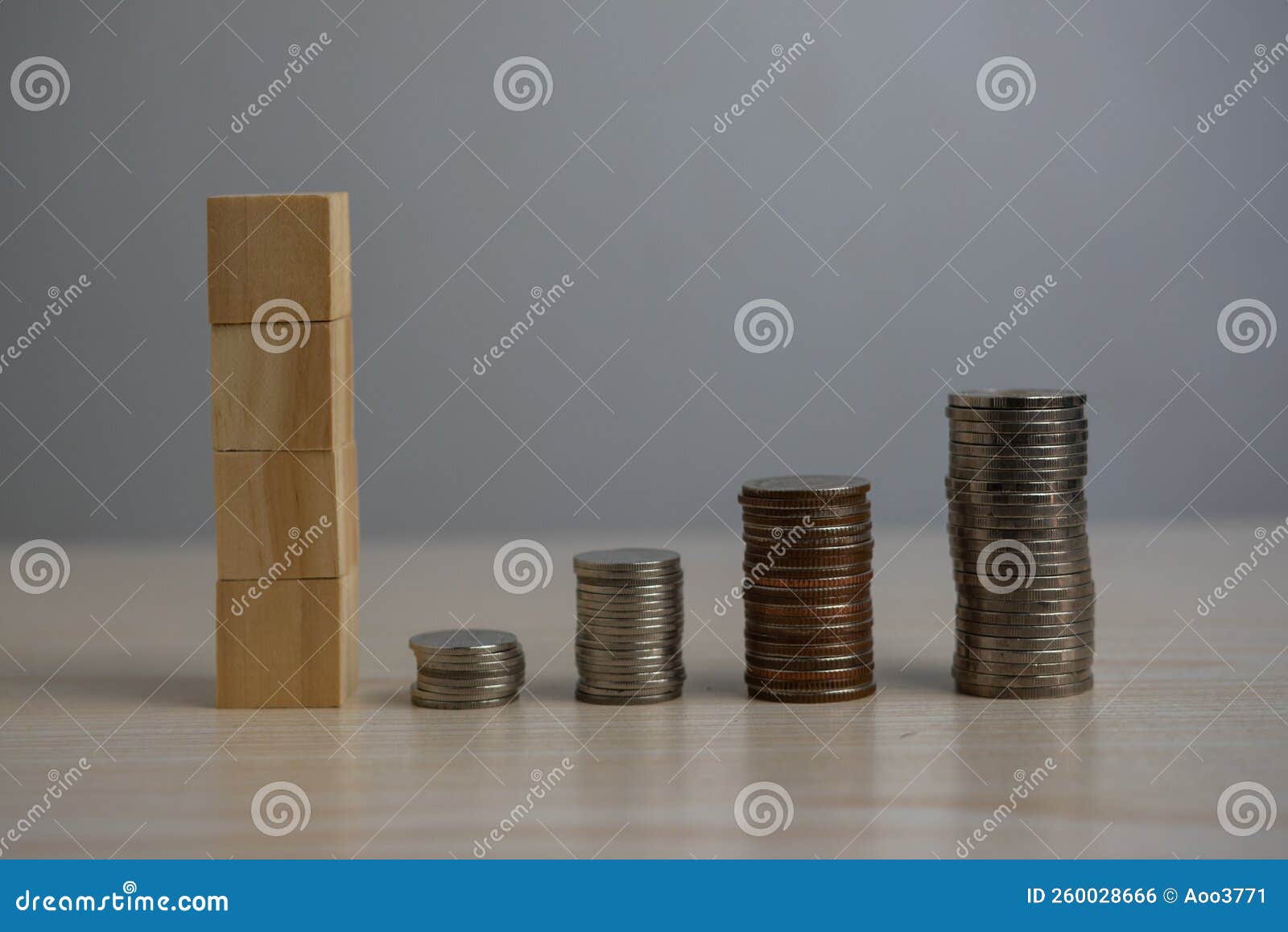 Stack Coin and Wood Block Cube Blank on Desk Stock Photo - Image of ...
