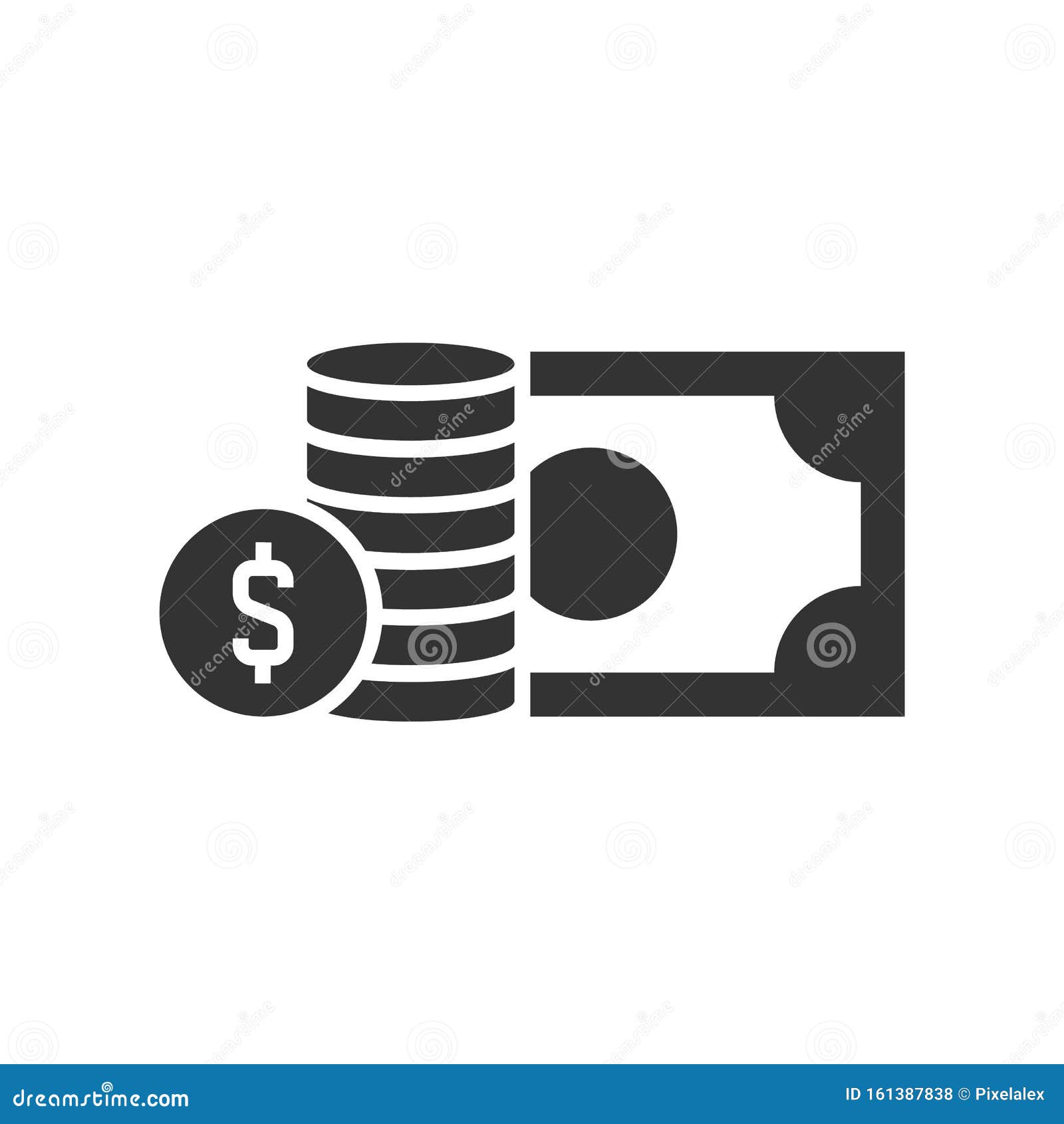 Stack of Coins and Banknote Black Icon on White Background Stock Vector ...
