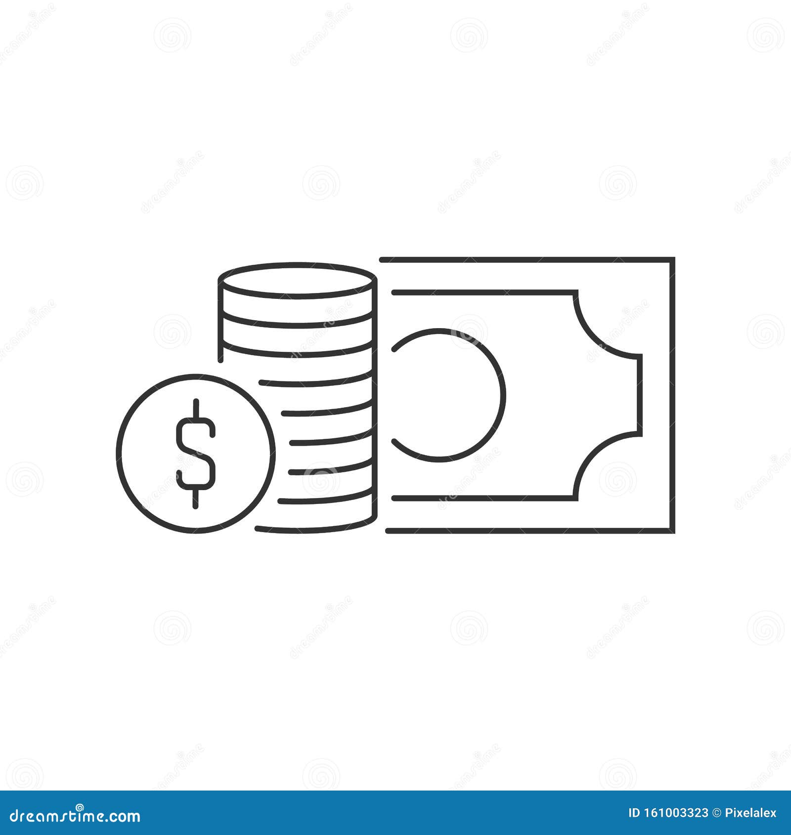 Stack of Coins and Banknote Linear Icon on White Background Stock ...