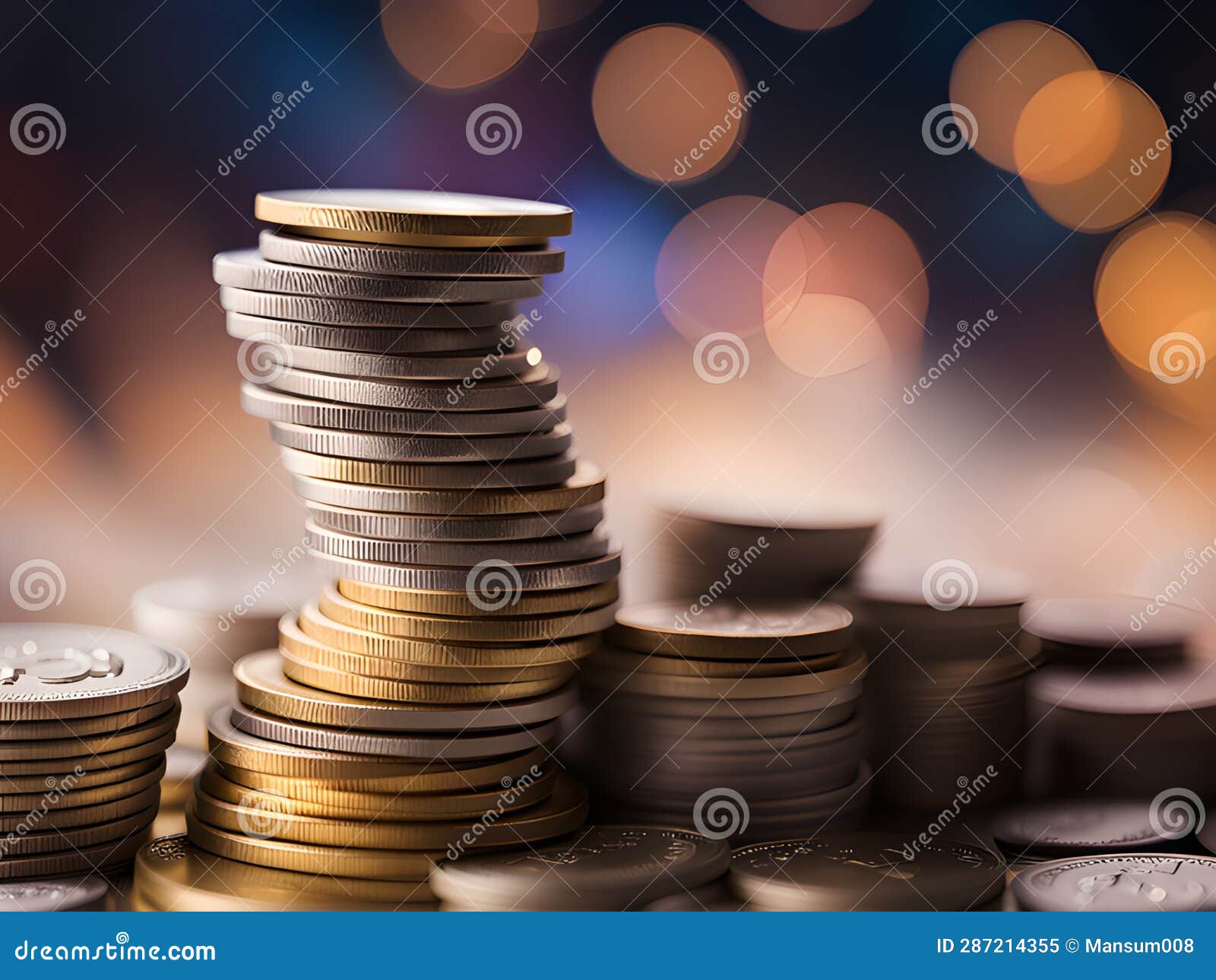 Stack of Coins on Black Background, Ai Generated Stock Illustration ...