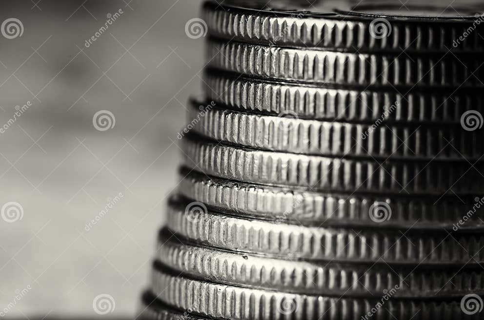 Stack of Coins Black and White Macro Stock Image - Image of coin ...