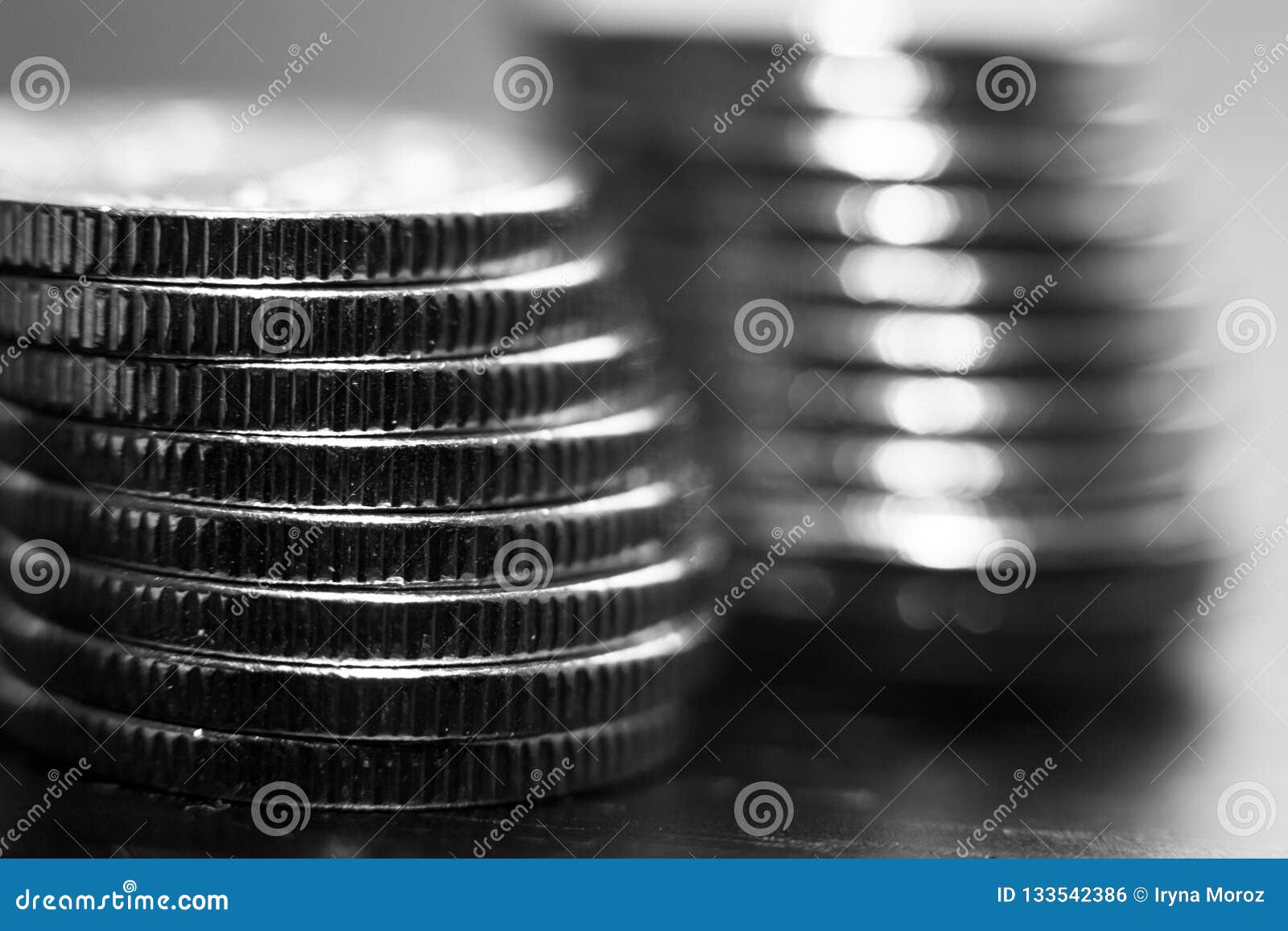 Stack of Coins Black and White Macro Stock Photo - Image of finance ...