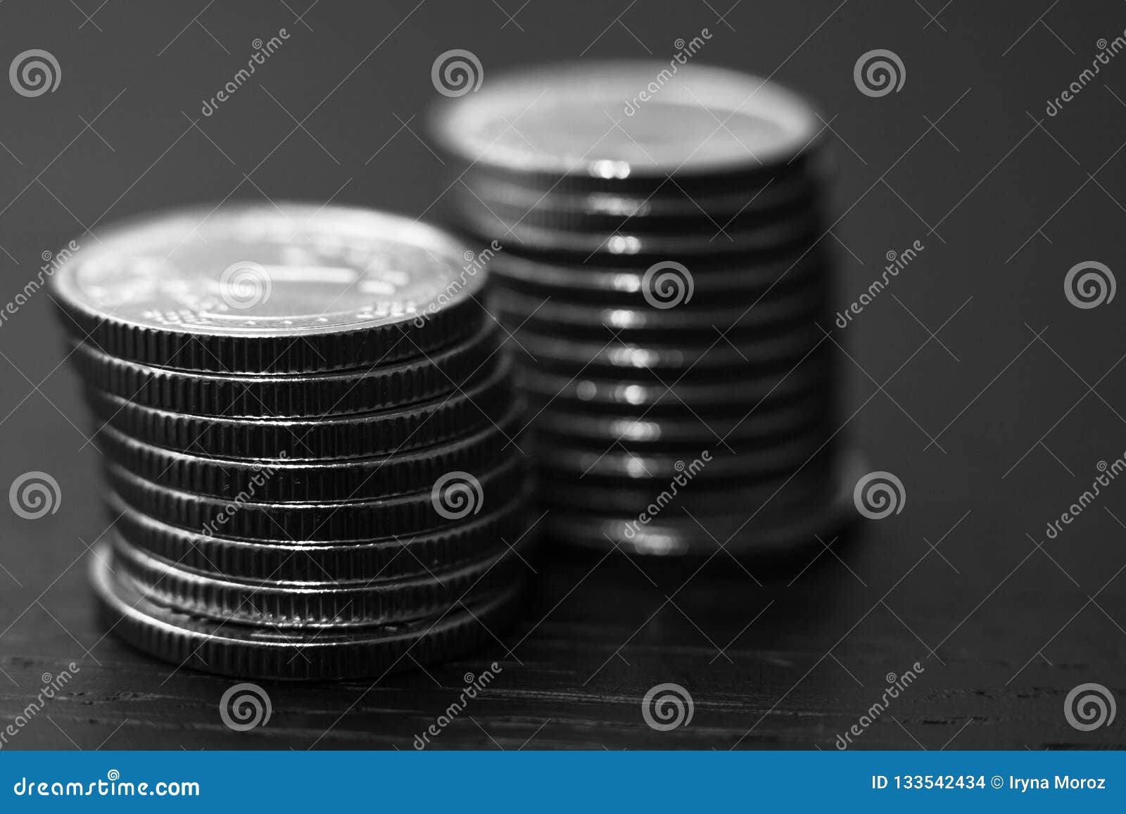 Stack of Coins Black and White Macro Stock Photo - Image of money ...