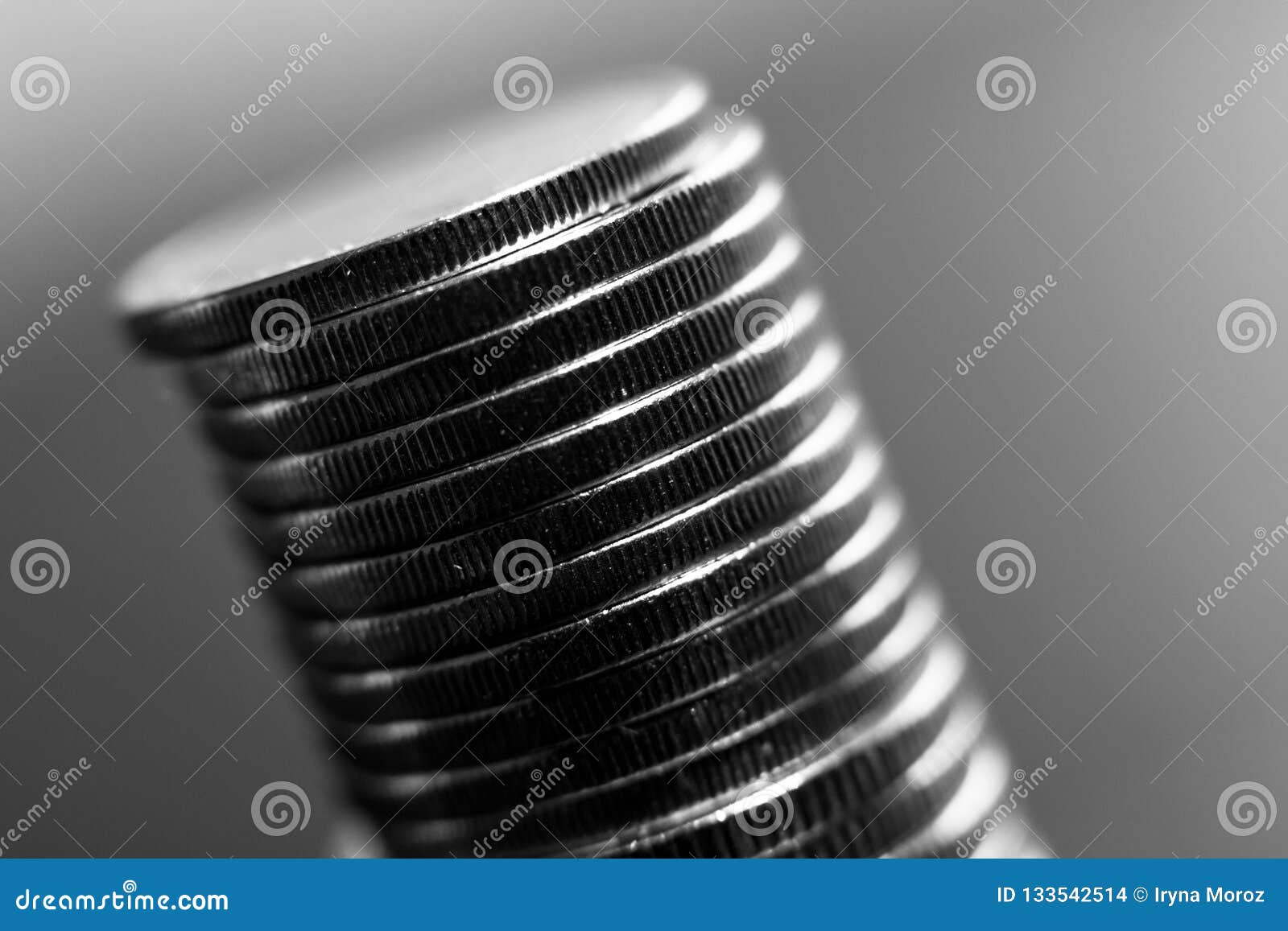 Stack of Coins Black and White Macro Stock Photo - Image of business ...