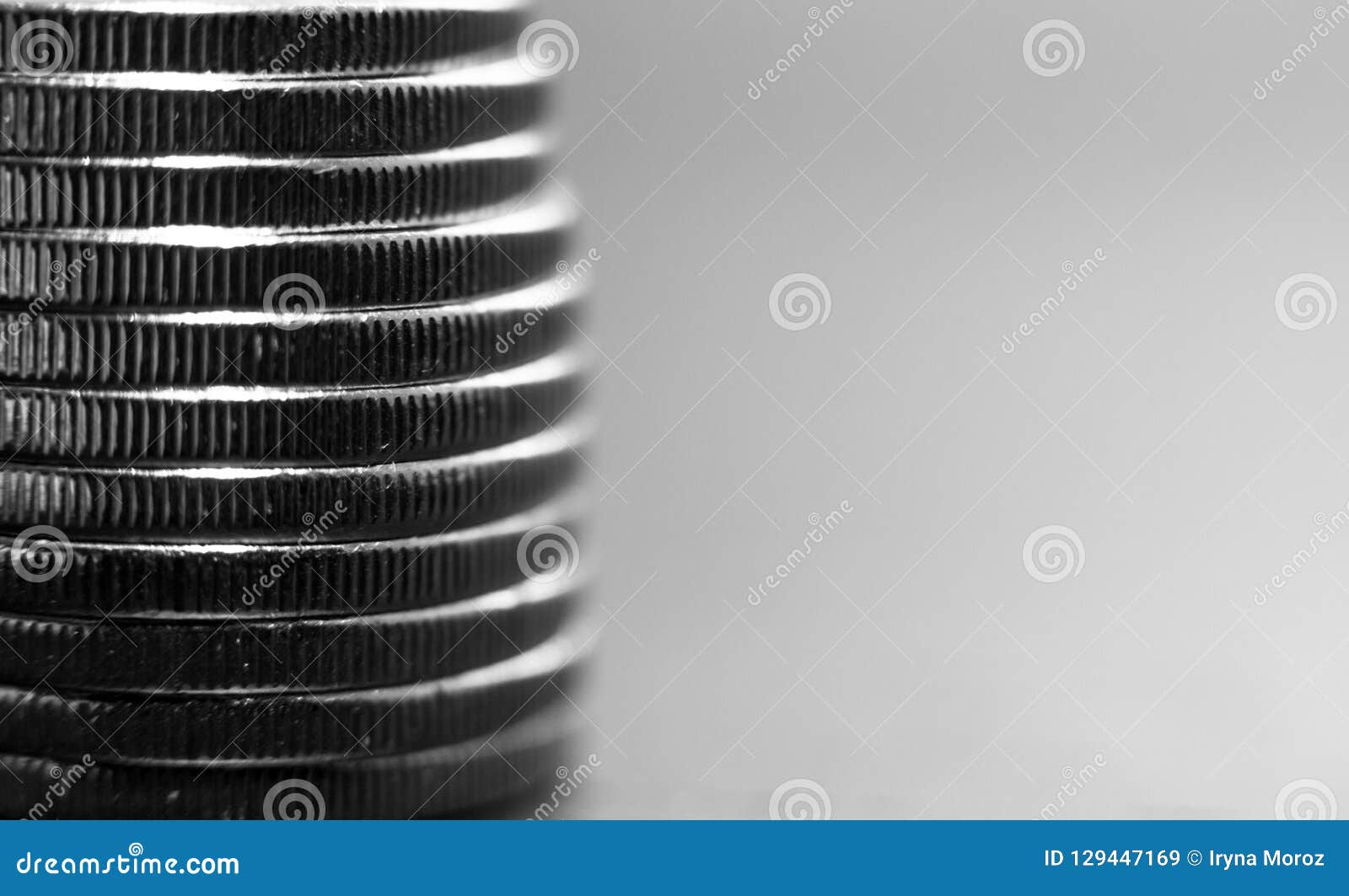 Stack of Coins Black and White Macro Stock Image - Image of money ...