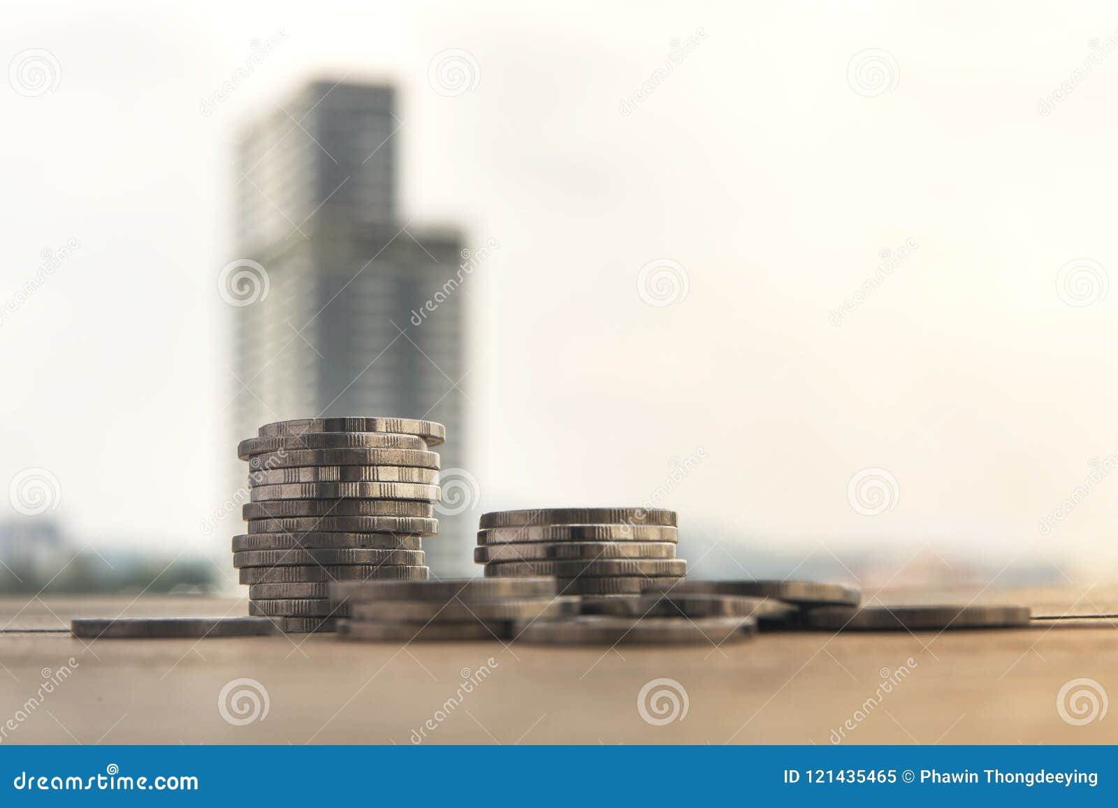 Stack of Coins on Blur Building Stock Image - Image of blur, invest ...