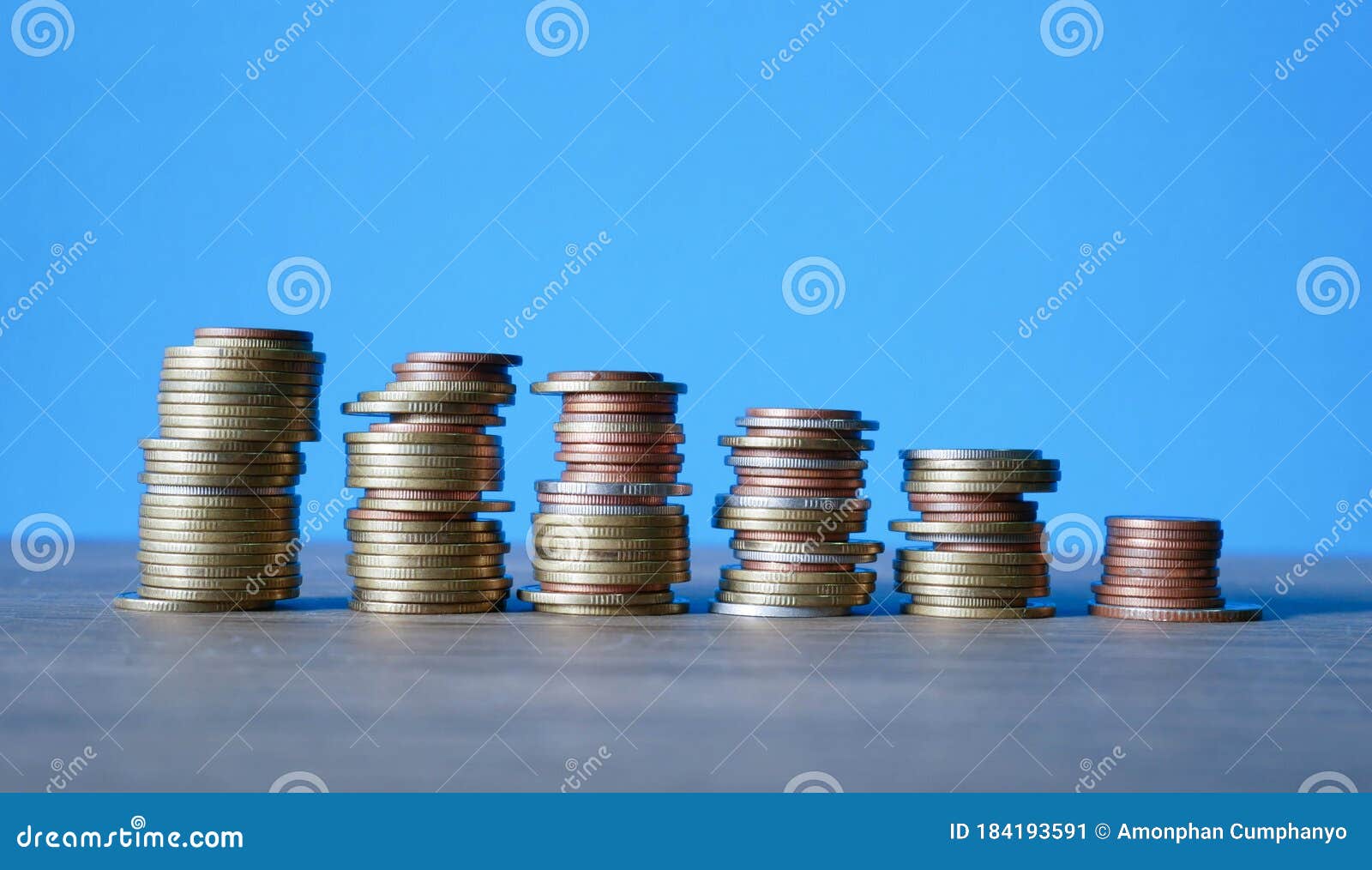 Coins Concept Save Money Blue Background Stock Image - Image of black ...