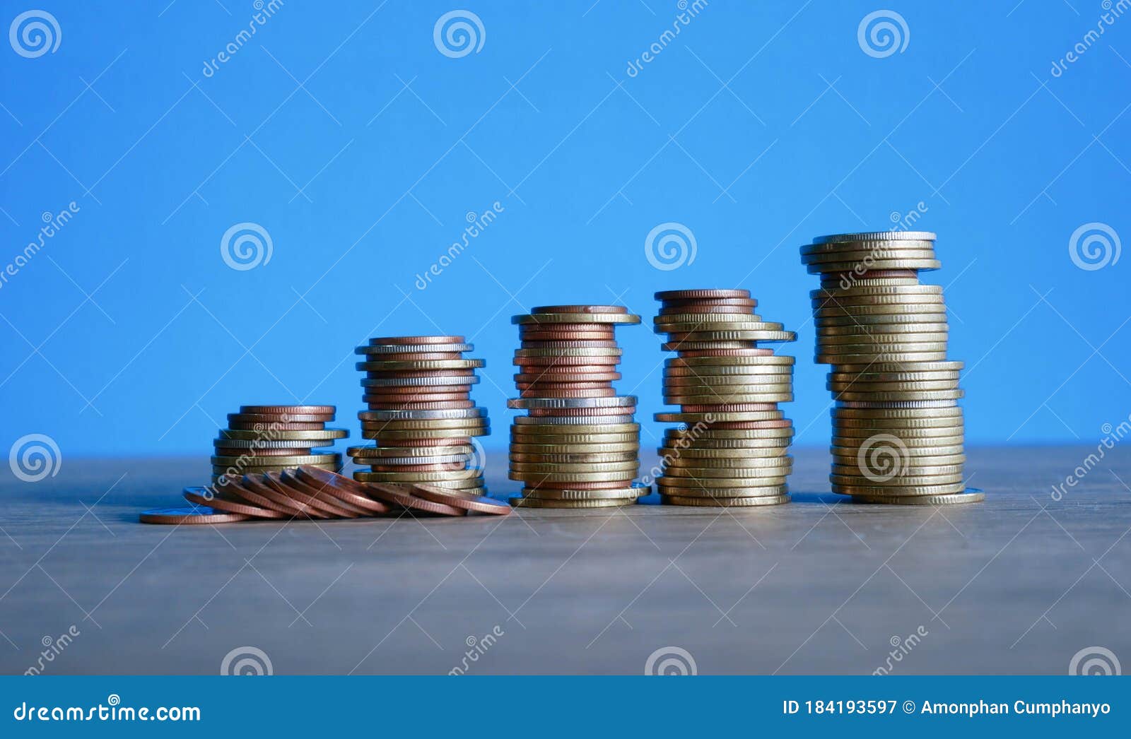 Coins Concept Save Money Blue Background Stock Image - Image of ...