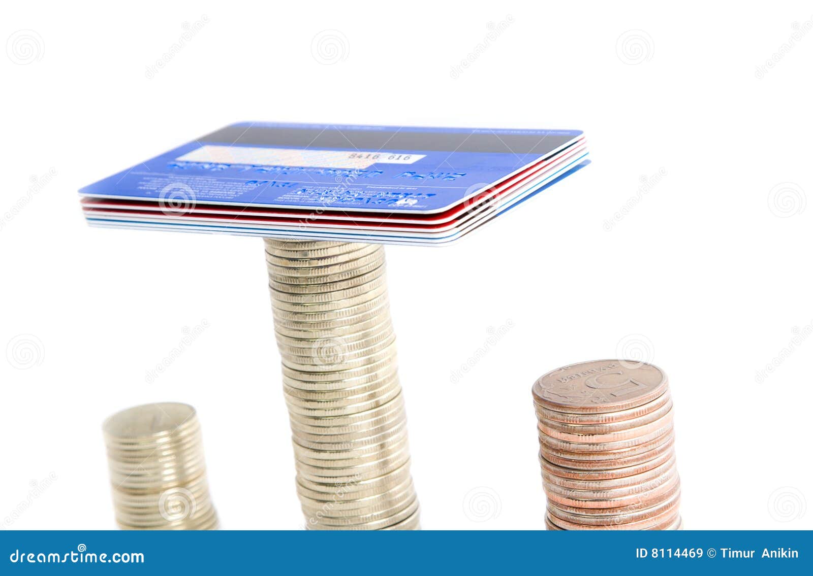 Stack of Coins and Credit Card Stock Image - Image of group, modern ...