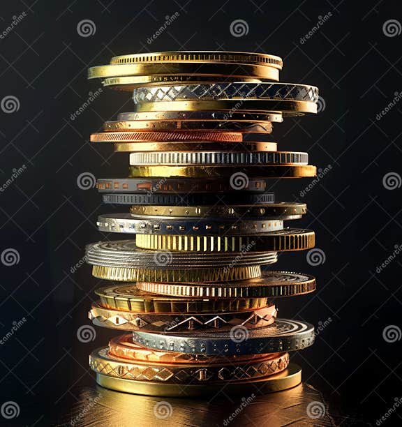 A Stack of Coins with Different Colors and Sizes Stock Illustration ...
