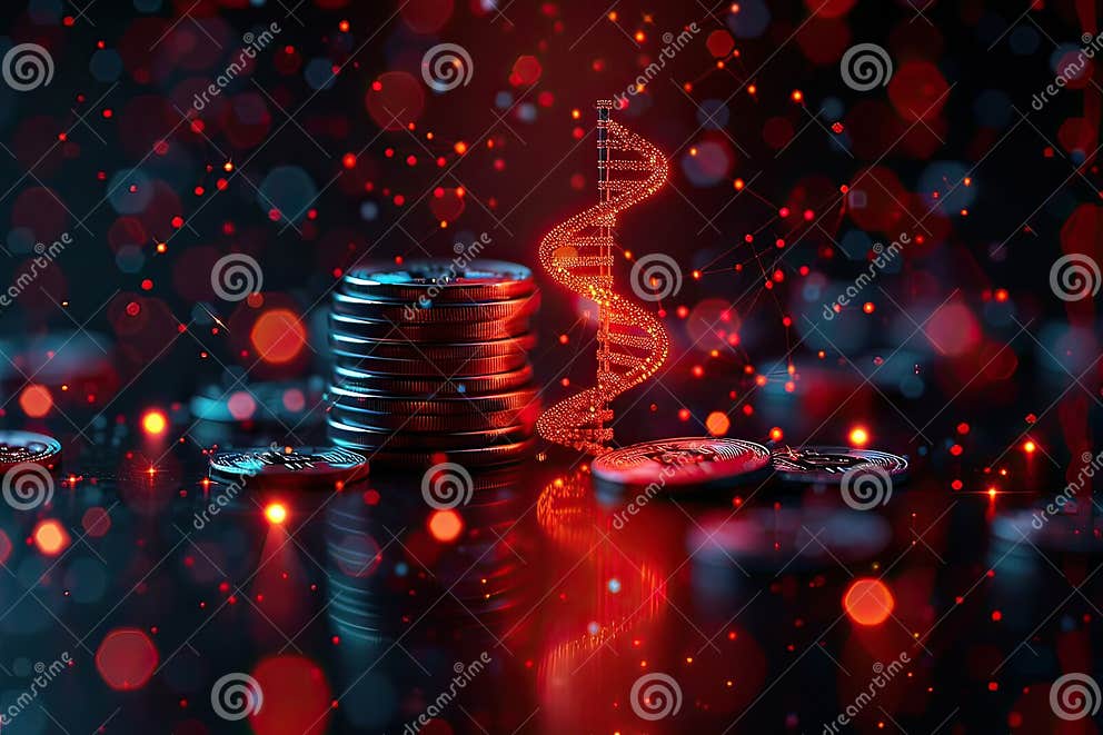 A Stack of Coins with a DNA Structure Emerging from Them Stock Photo - Image of exchange, invest ...