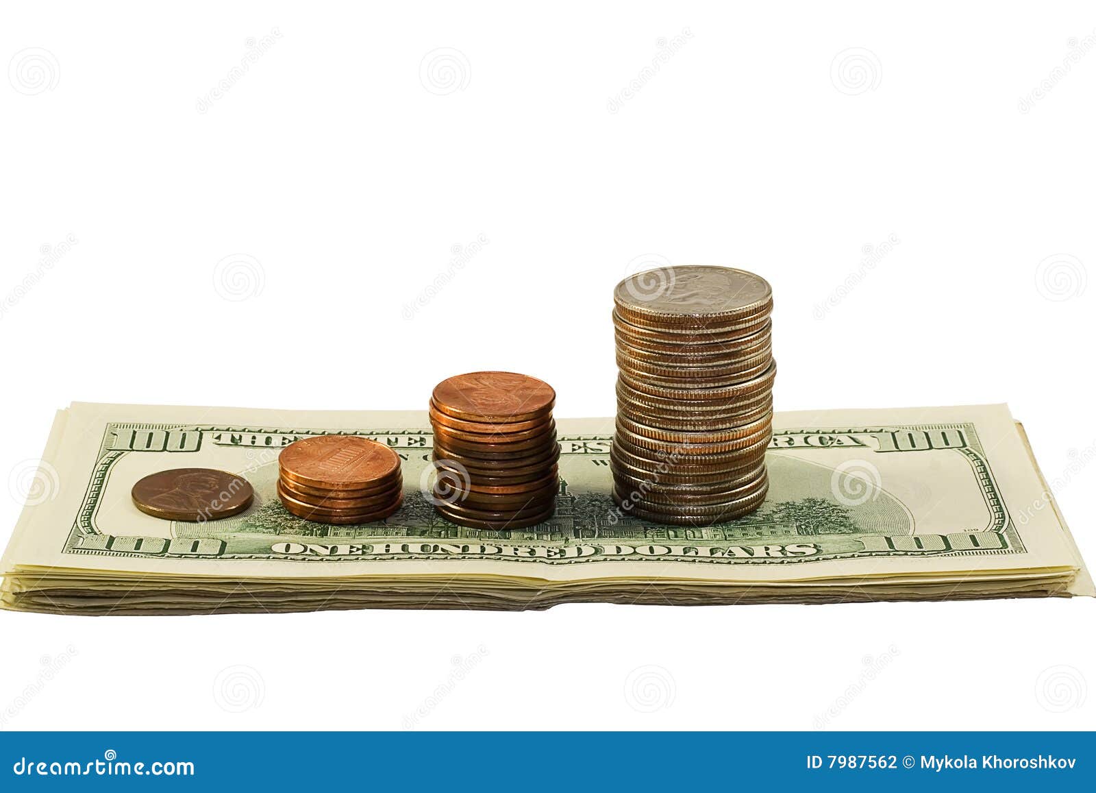 Stack of coins and dollars stock photo. Image of earnings - 7987562