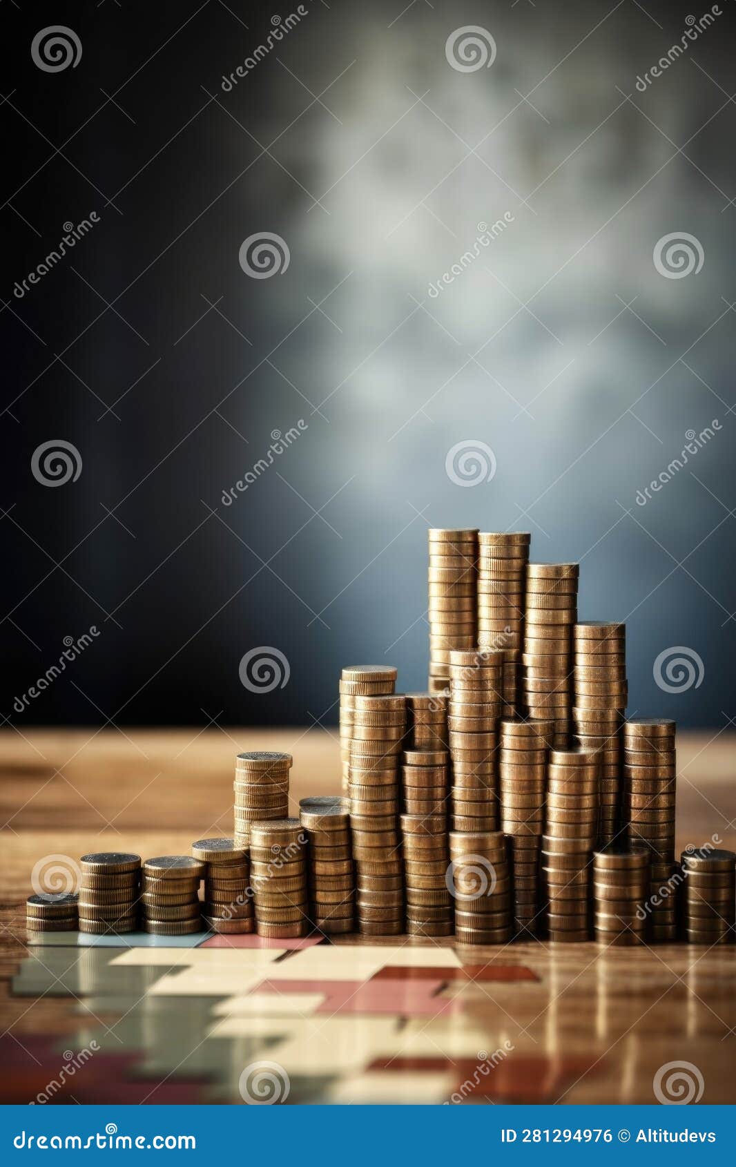 Stack of Coins Forming a Bar Graph on Table Stock Illustration ...