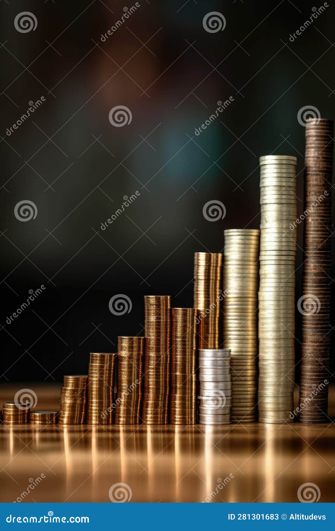 Stack of Coins Forming a Bar Graph on Table Stock Illustration ...
