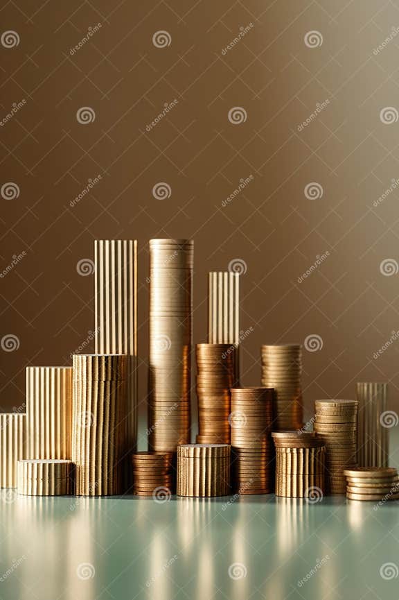 Stack of Coins Forming a Bar Graph on Table Stock Illustration ...