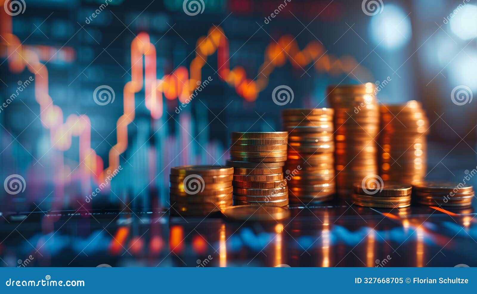 Stack of Coins with Graph Chart Growth Up Business Mark Stock ...