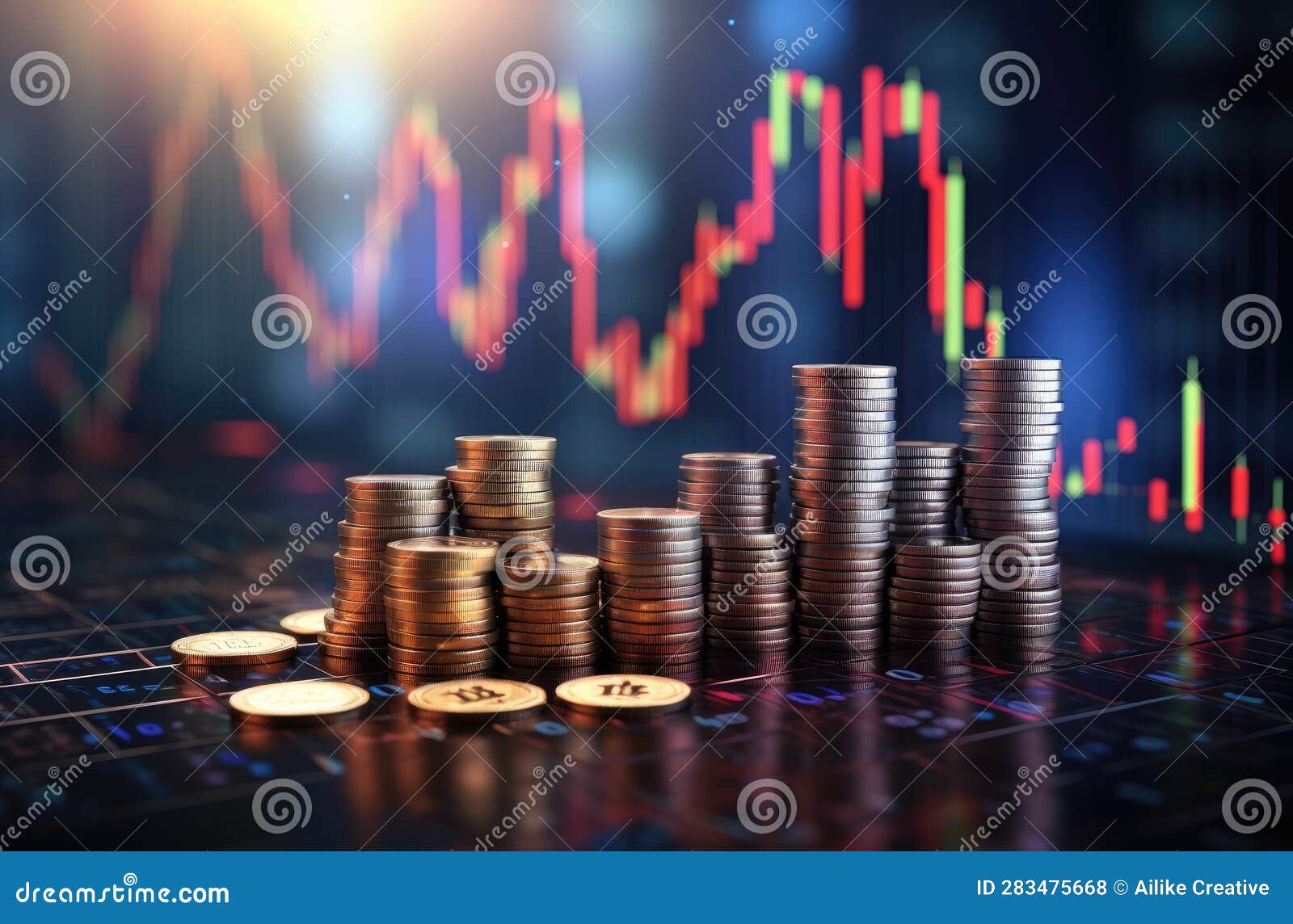 Stack of Coins and Graph Stock Market or Forex Trading Graph and ...