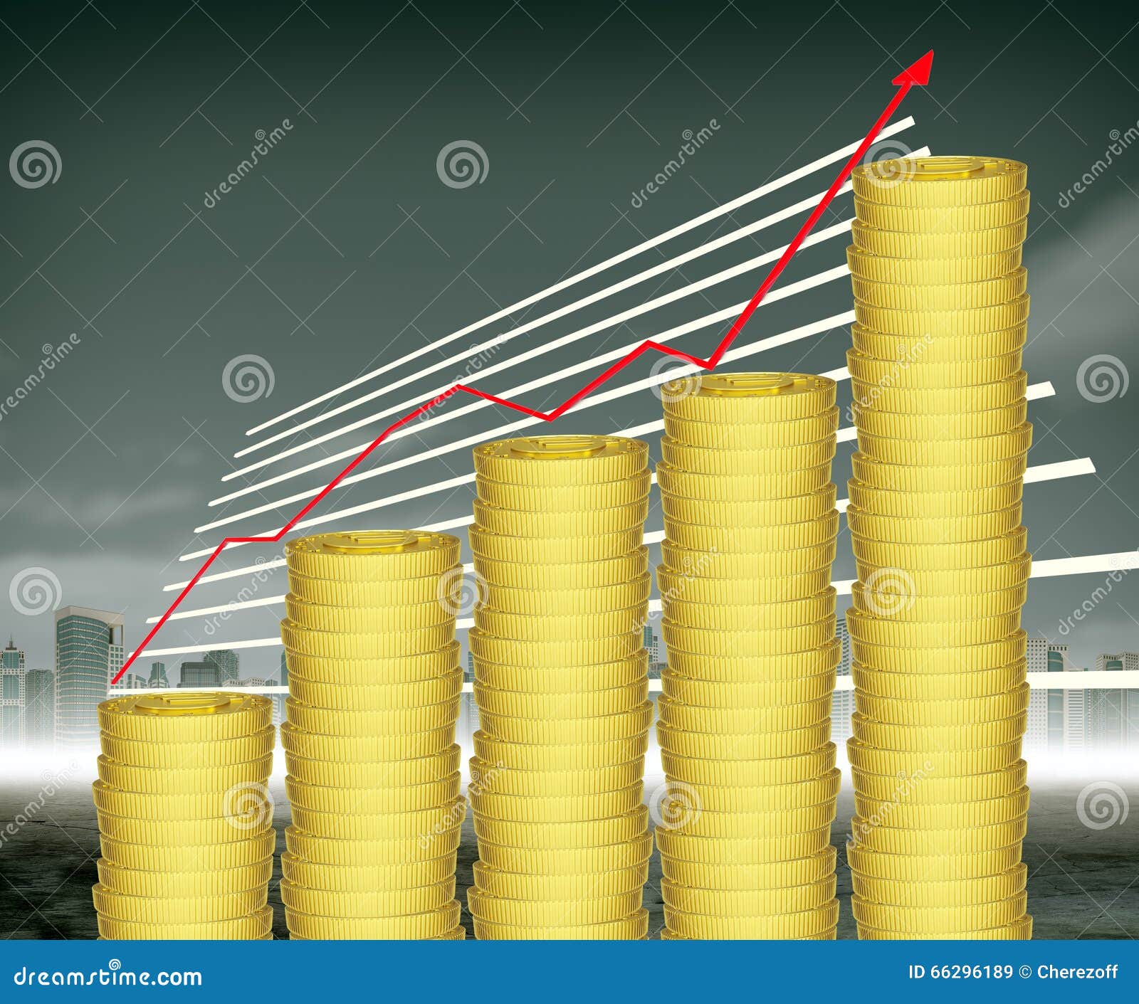 Stack of Coins with Graphical Chart Stock Image - Image of town, coin ...