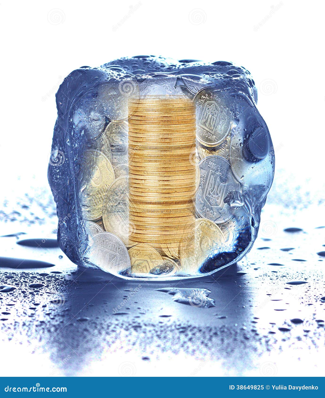 Stack of Coins in the Ice Cube Stock Image - Image of banking ...