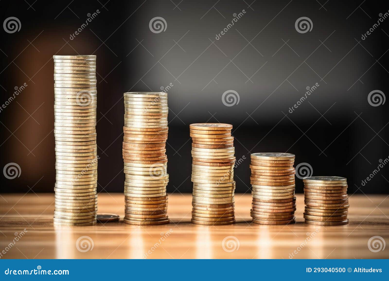 Stack of Coins Increasing in Height on a Desk Stock Photo - Image of ...