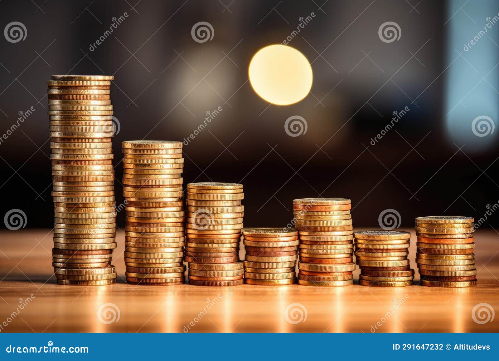 Stack of Coins Increasing in Height on Top of a Desk Stock Photo ...