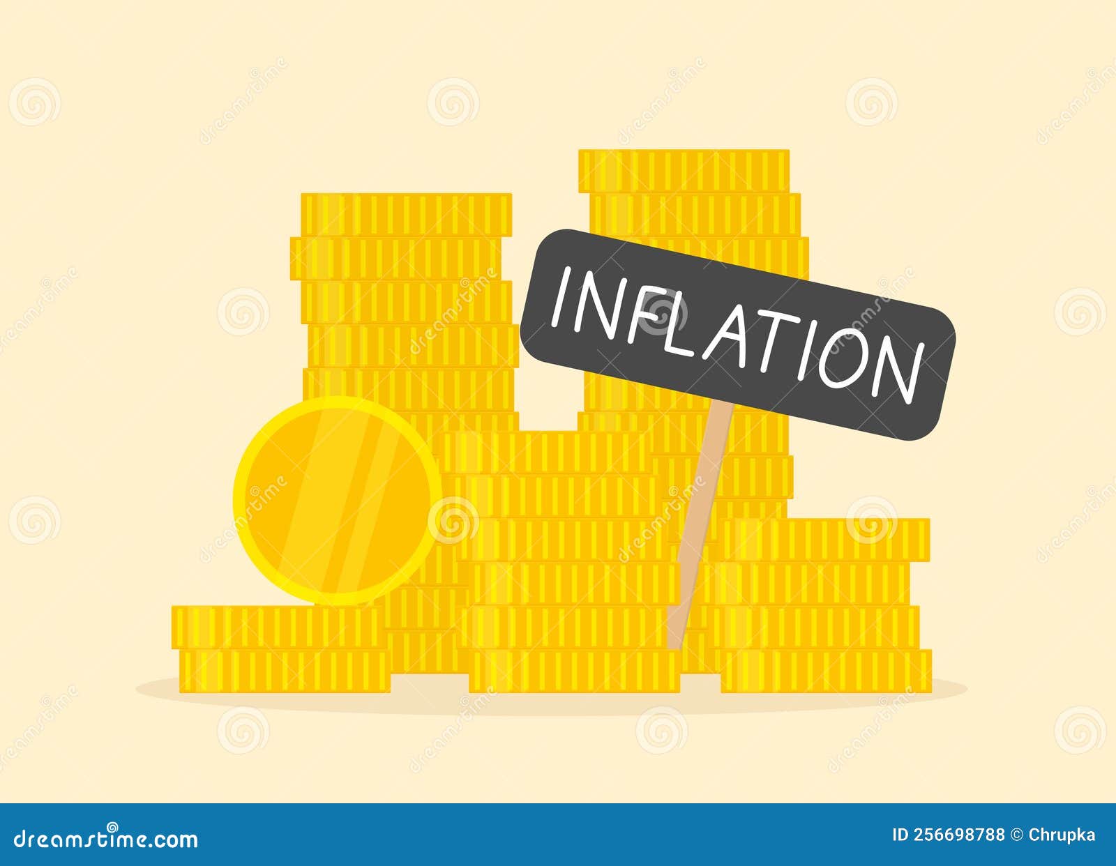 Stack of Coins and Inflation Written on Sign Board Stock Vector ...