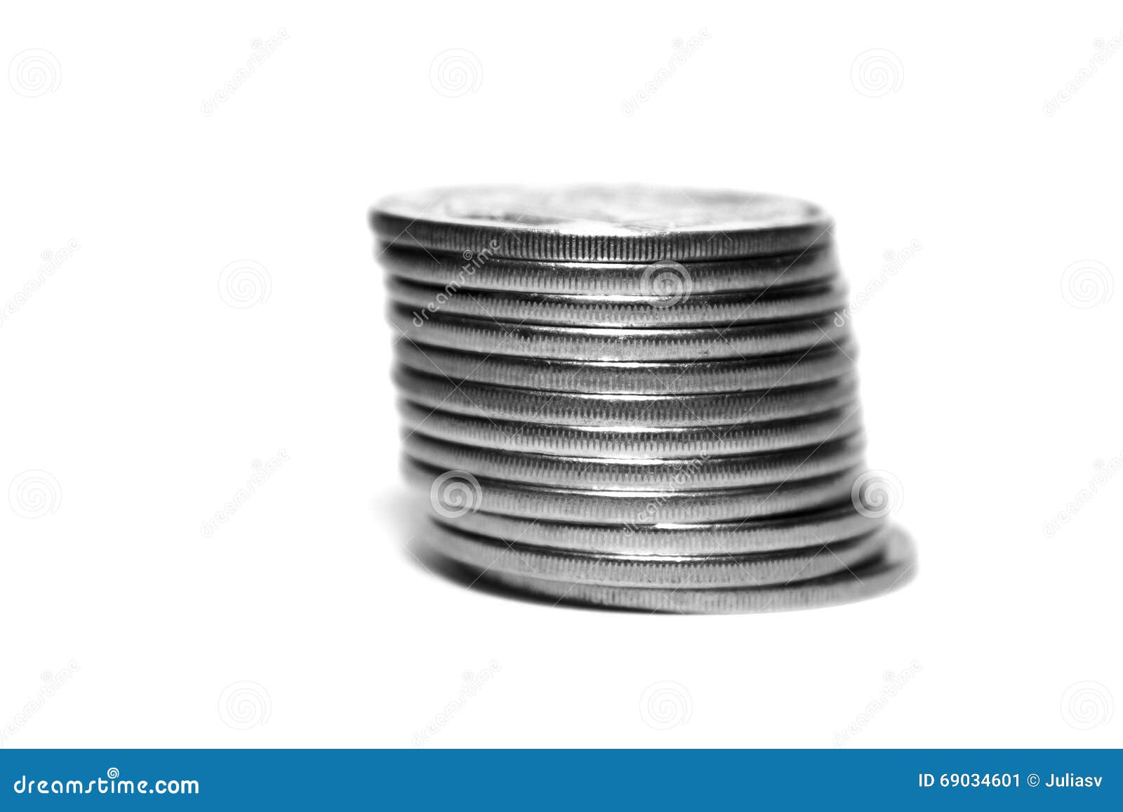Stack of Coins Isolated on White Background, Black and White Photo ...