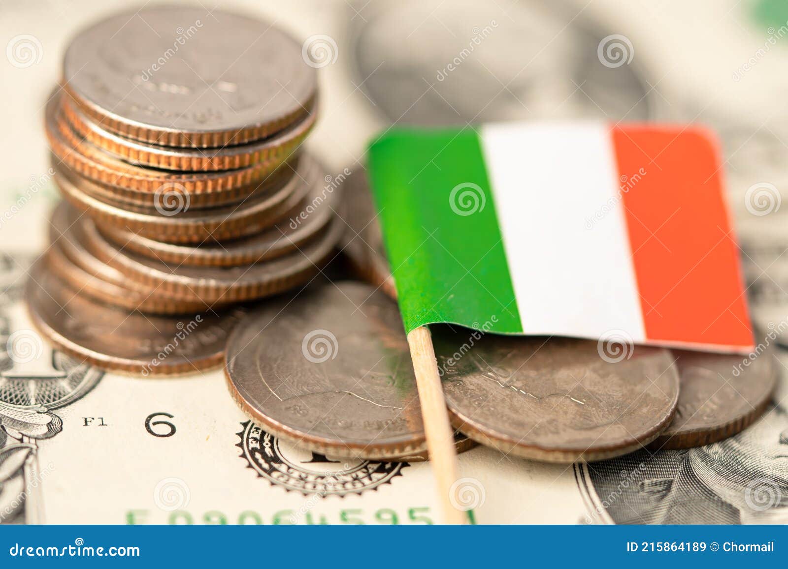 Stack of Coins with Italy Flag on Italy Dollar Banknotes Stock Image ...