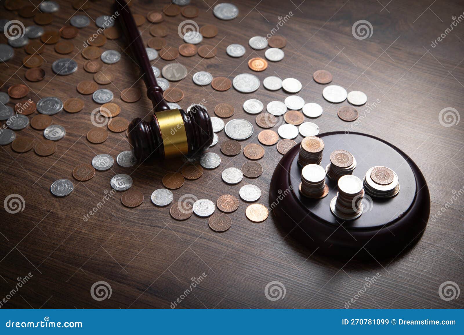 Stack of Coins with Judge Gavel Stock Image - Image of stack, legal ...