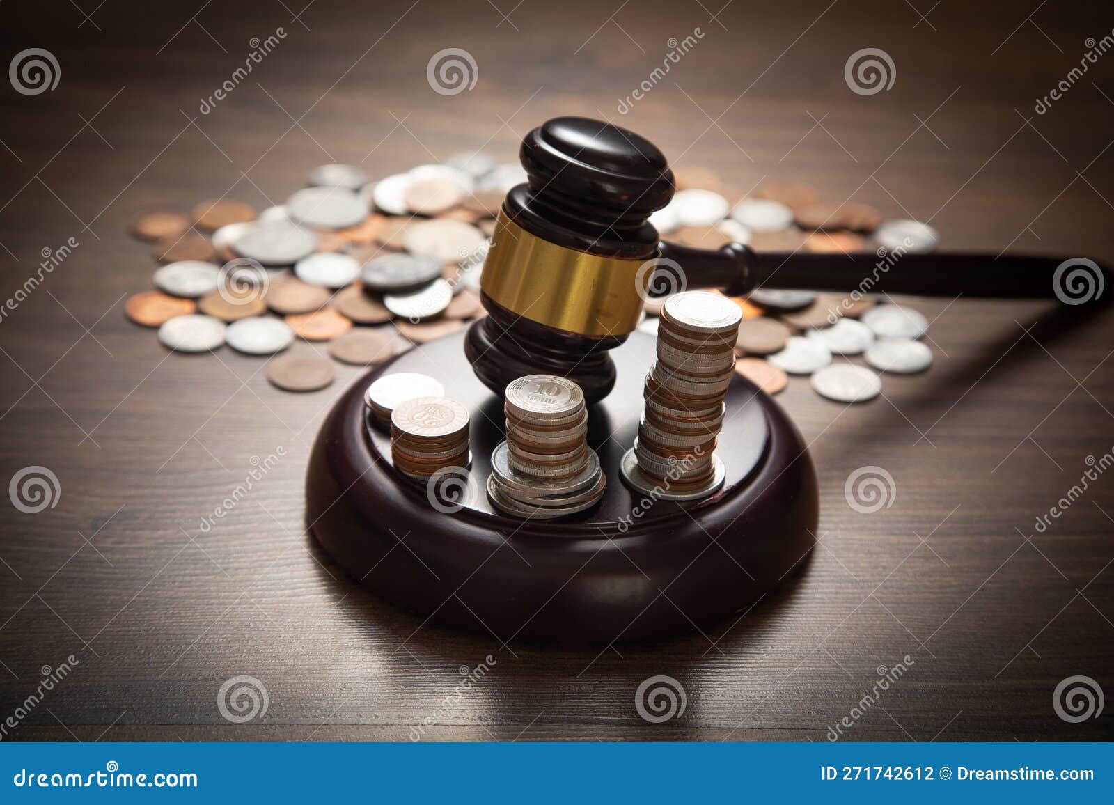 Stack of Coins with Judge Gavel Stock Photo - Image of judgement, coin ...