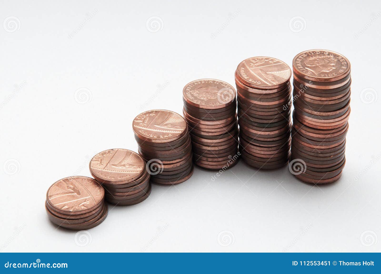 Stack of Coins, One Penny Coins Isolated on White Stock Image - Image ...