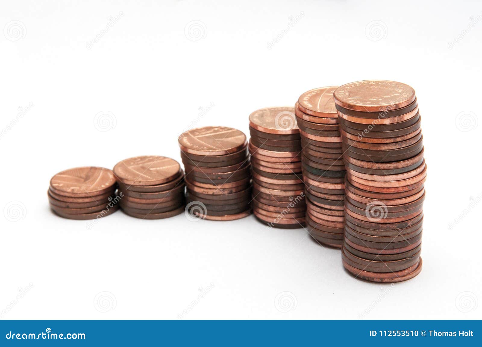 Stack of Coins, One Penny Coins Isolated on White Stock Photo - Image ...