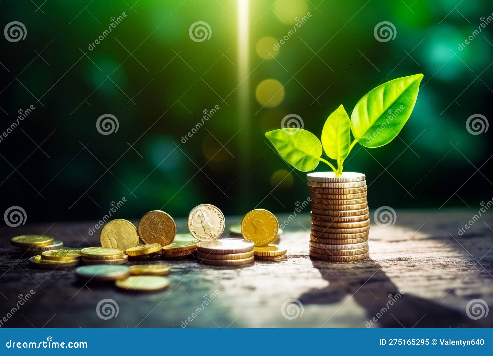 Stack of Coins with Plant Growing Out of One of the Stacks. Generative ...