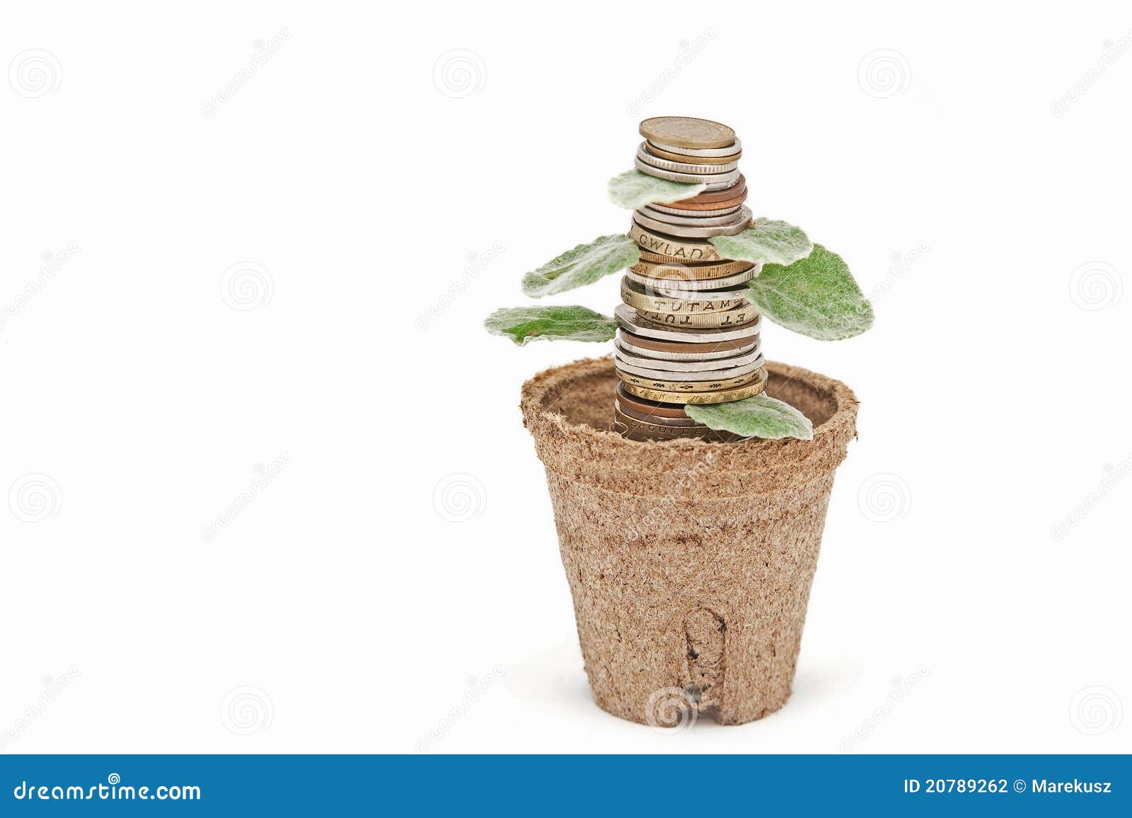 Stack of coins in a pot stock photo. Image of garden - 20789262
