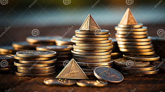 A Stack of Coins with Pyramids. Generative AI. Stock Illustration ...