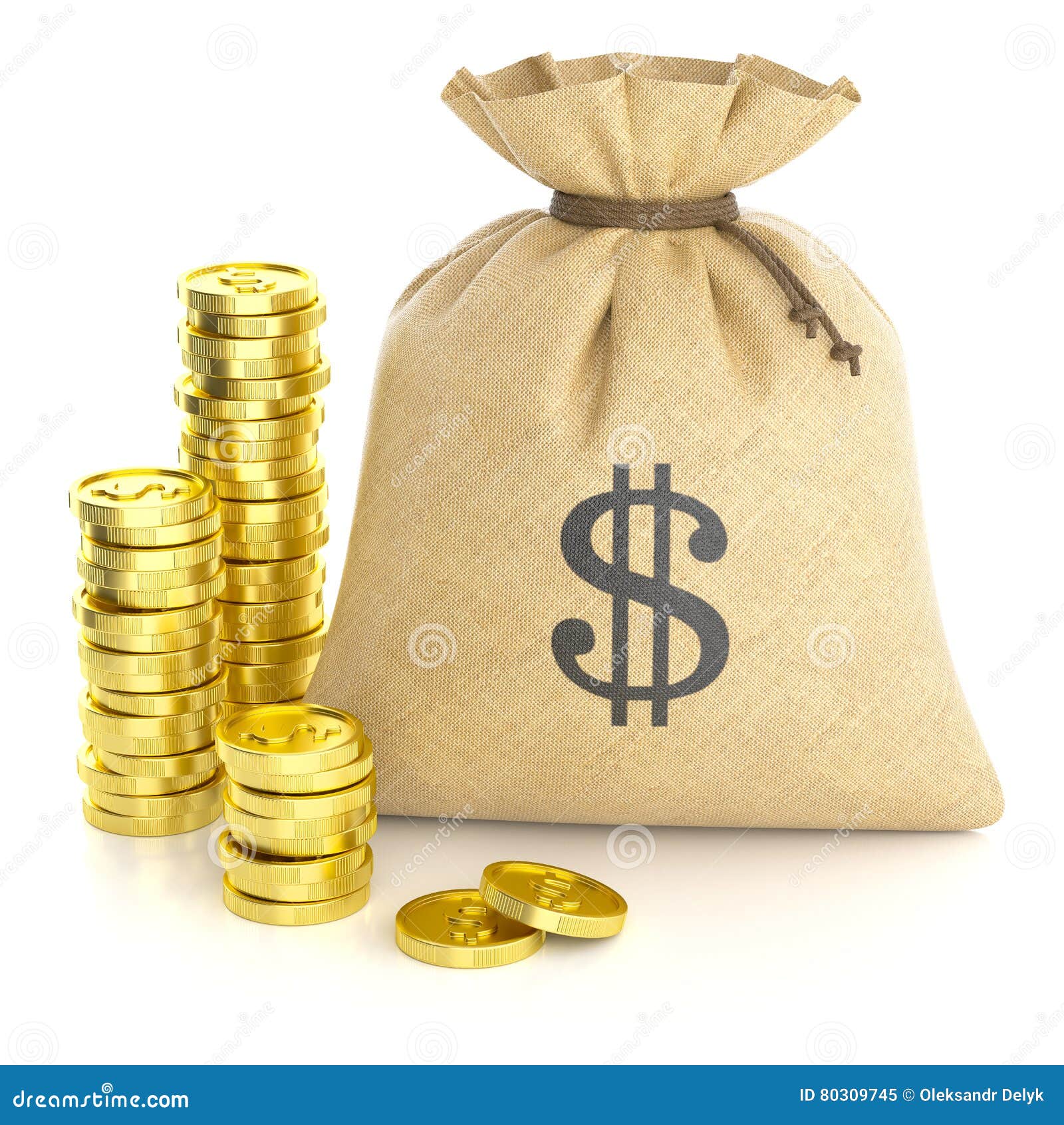 Stack Coins and Rag Bag with Money Stock Illustration - Illustration of ...