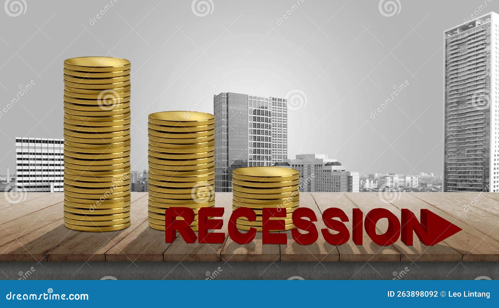 Stack of Coins with Recession Sign Stock Photo - Image of bank ...
