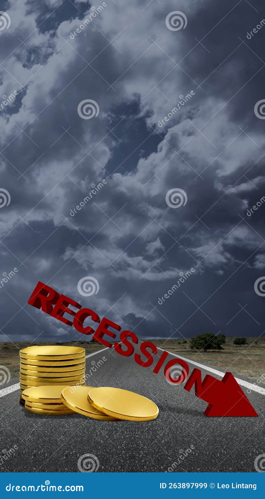 Stack of Coins with Recession Sign Stock Illustration - Illustration of ...