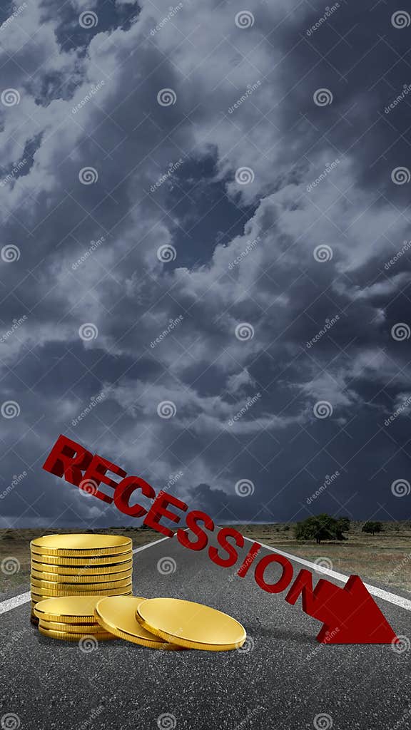 Stack of Coins with Recession Sign Stock Illustration - Illustration of ...