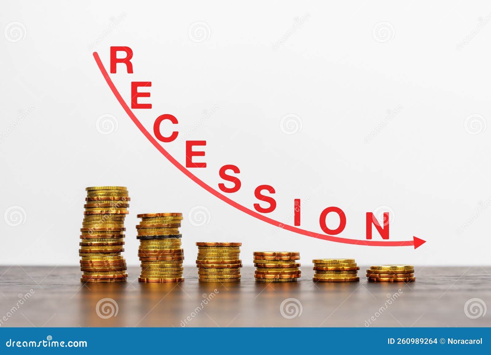 Stack of Coins with Recession Text Economy Downturn Concept Stock Photo ...