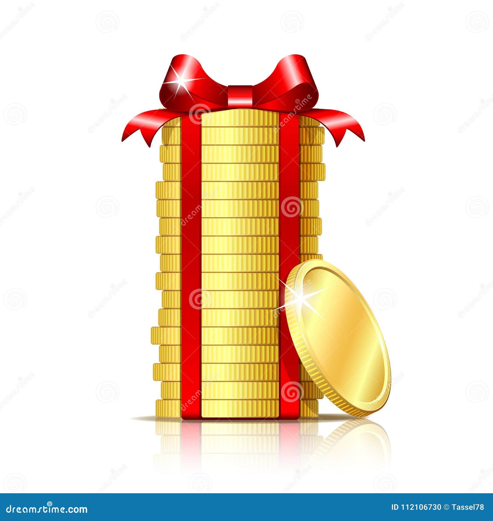 Stack of Coins with Red Ribbon and Gift Bow. Stock Vector ...