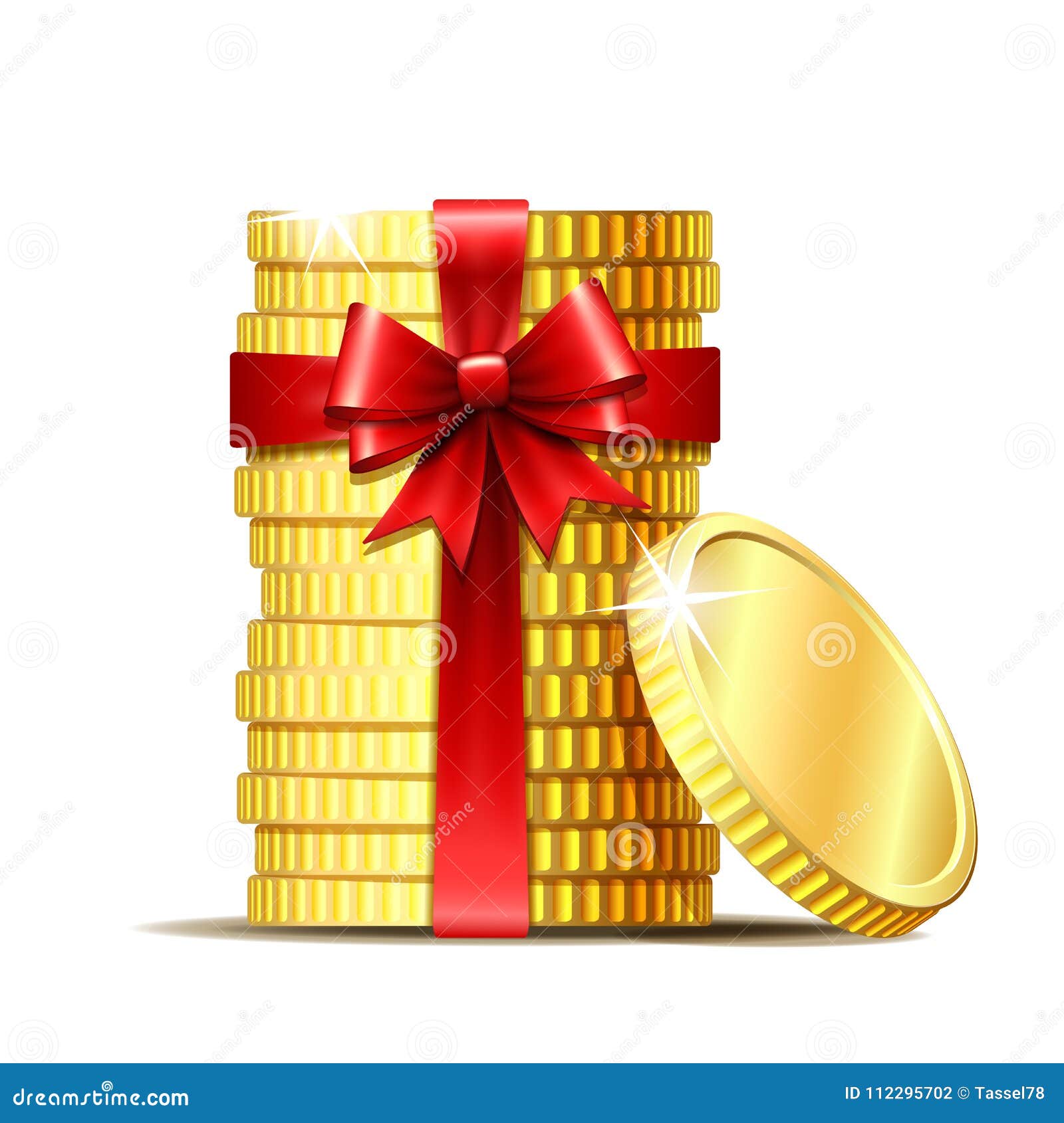 Stack of Coins with Red Ribbon and Gift Bow. Stock Vector ...