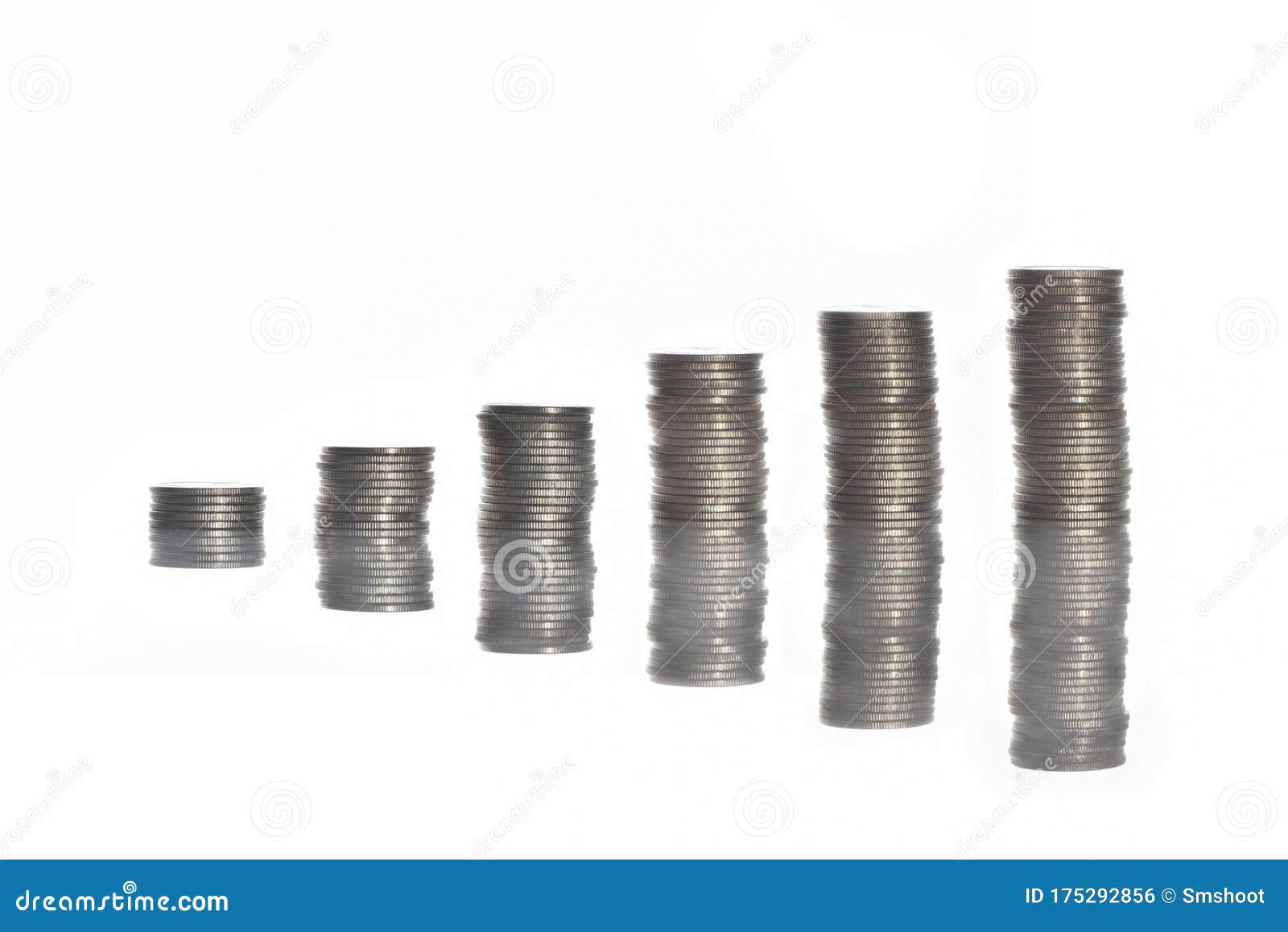 Stack of Coins with Reflection on White Background Stock Photo - Image ...
