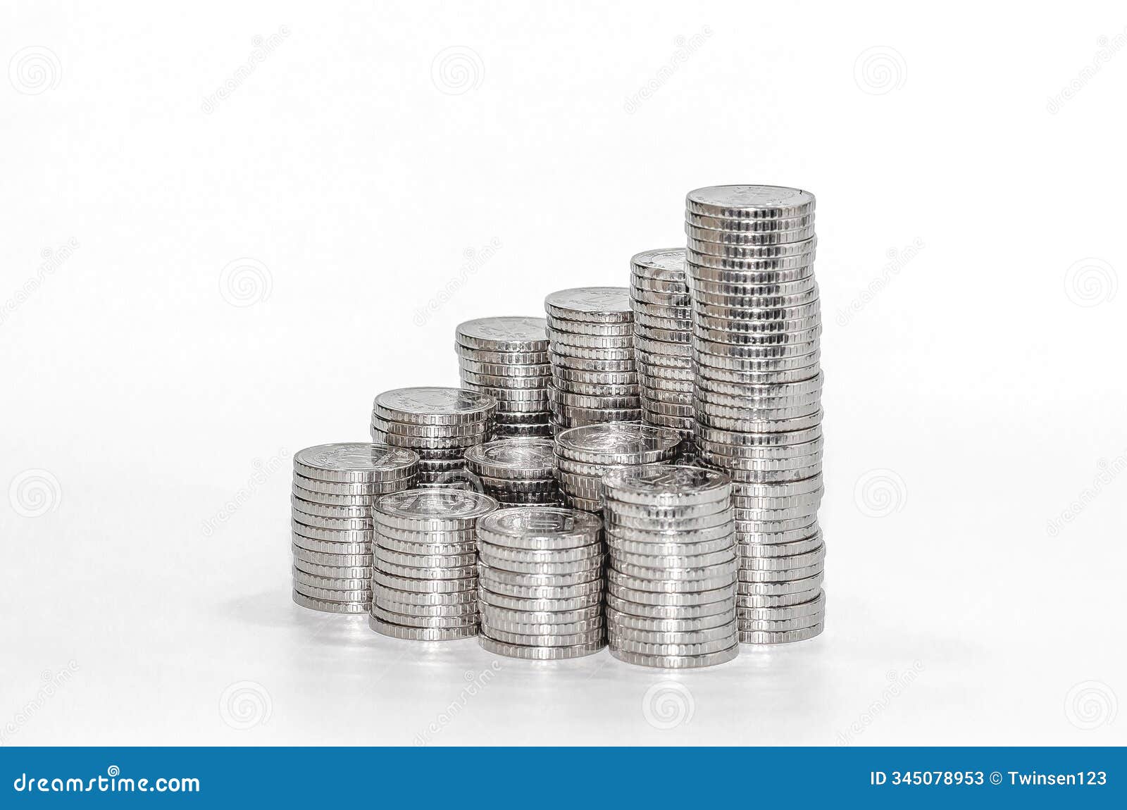 Stack of Coins in Row, Stacked in Pyramid. All Coins Silver and Same ...