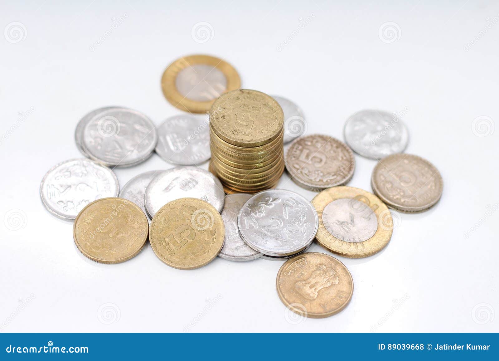Stack of Coins, Scattered Coins on White Background. Stock Photo ...