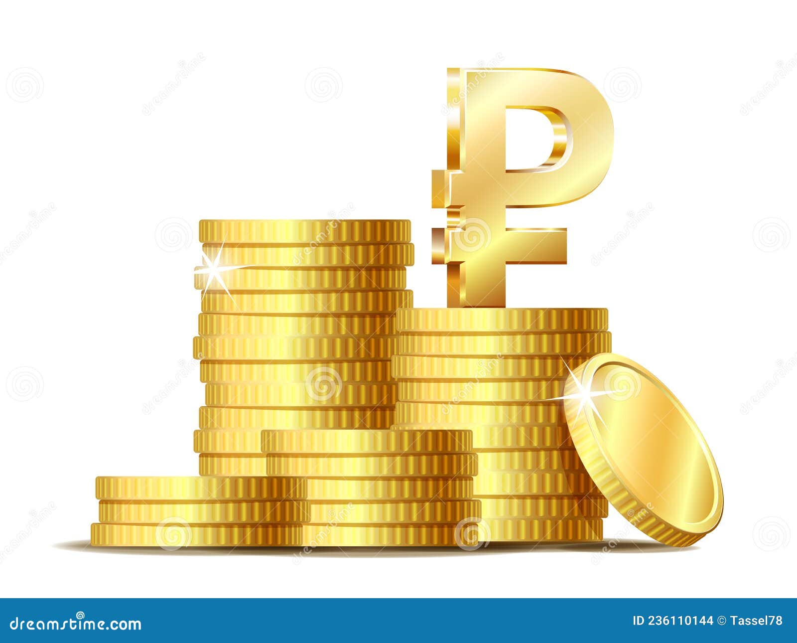 Stack of Coins with Shiny Golden Russian Ruble Currency Symbol. Vector ...