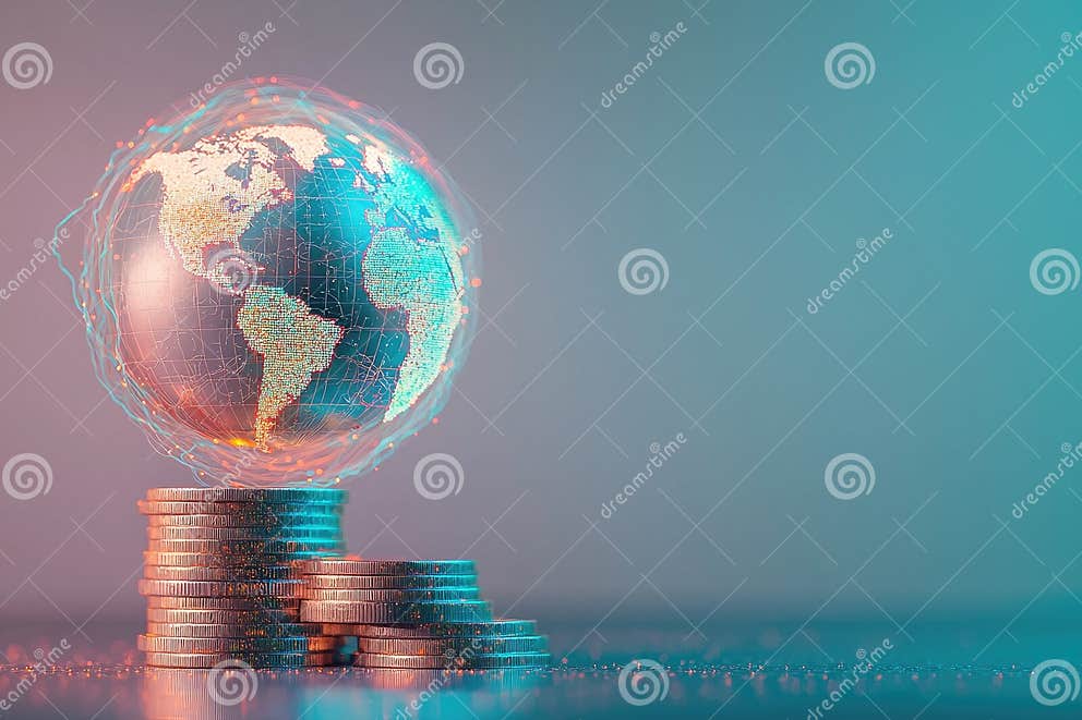 A Stack of Coins Sits on Top of a Globe Stock Photo - Image of invest ...