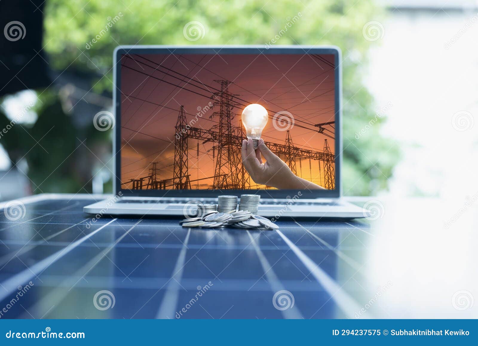 Stack of Coins on Solar Panel the Idea of Installing Solar Cells Gives ...