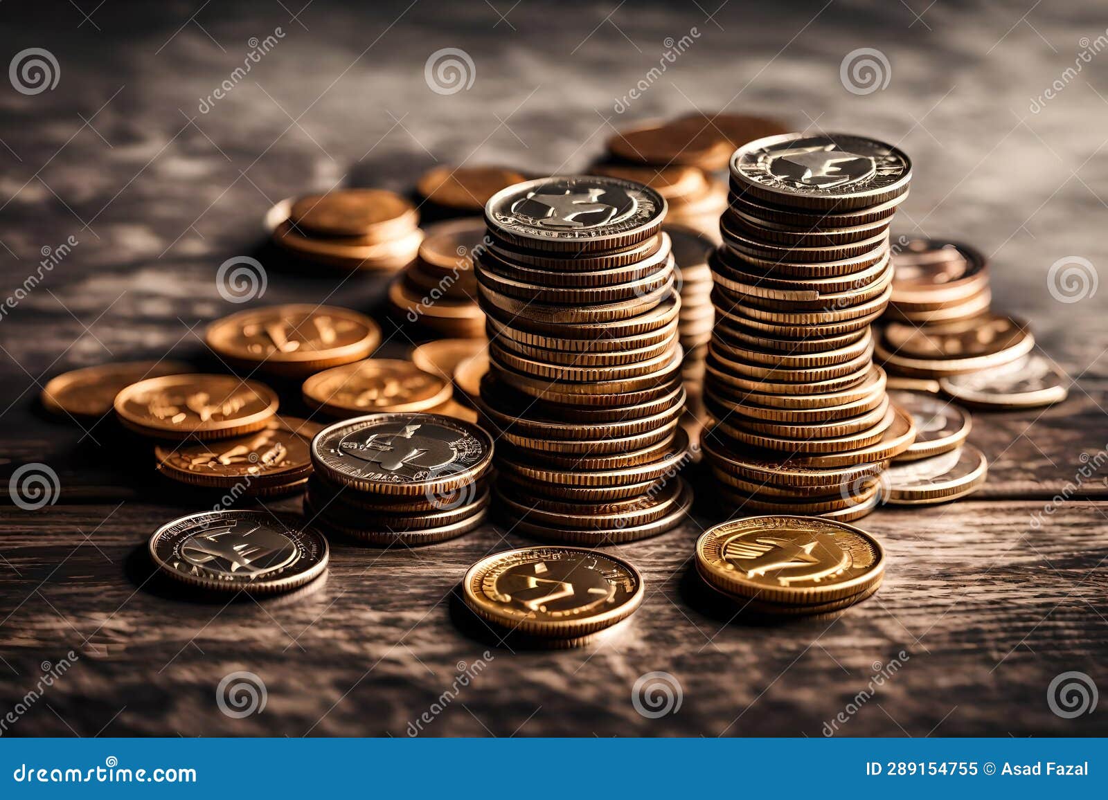 Stack of Coins on the Table Front View Shot Stock Illustration ...