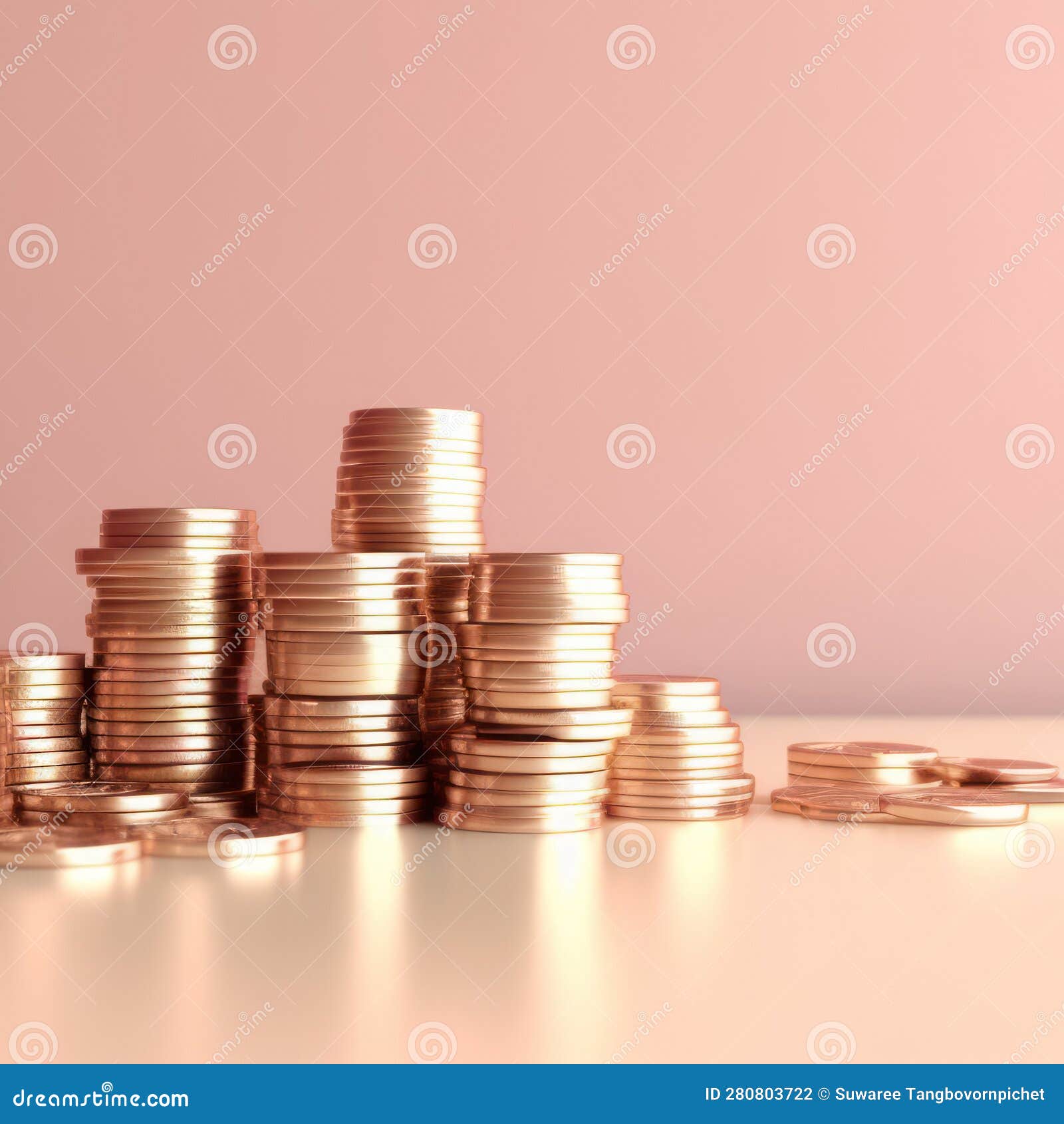 Stack of Coins on Table in Pastel Room with Copy Space Background ...